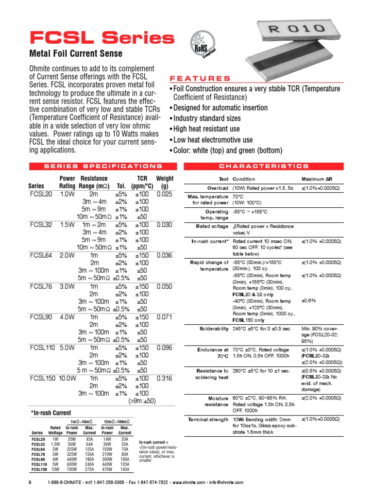 FCSL Series: Metal Foil Current Sense | PDF | Electrical Resistance And ...