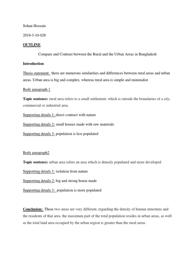 Compare And Contrast Between The Rural And The Urban Areas In