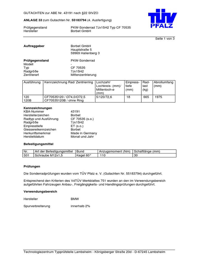 Gutachten Felgen | PDF