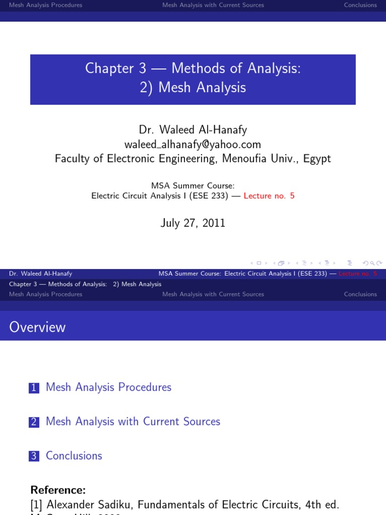 Chapter 3 - Methods of Analysis: 2) Mesh Analysis | PDF | Network ...