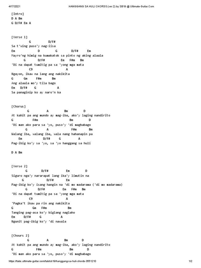 Hanggang Sa Huli Chords | PDF