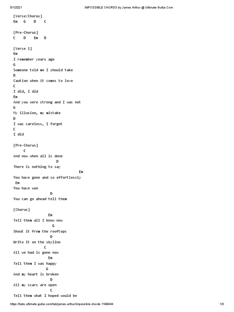 IMPOSSIBLE CHORDS by James Arthur @ | PDF | Song Structure