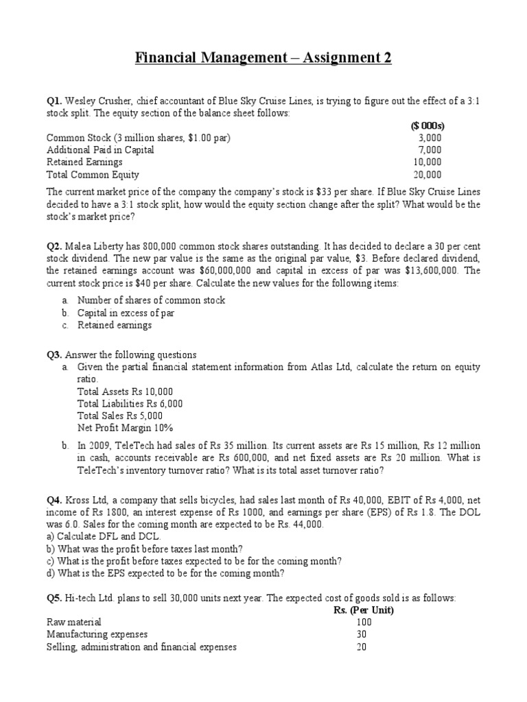 Financial Management - Assignment 2 | PDF | Retained Earnings | Stocks
