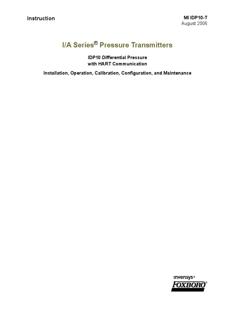 Foxboro IDP10 Differential Pressure Transmitter | PDF | Pressure Measurement | Electrical Wiring