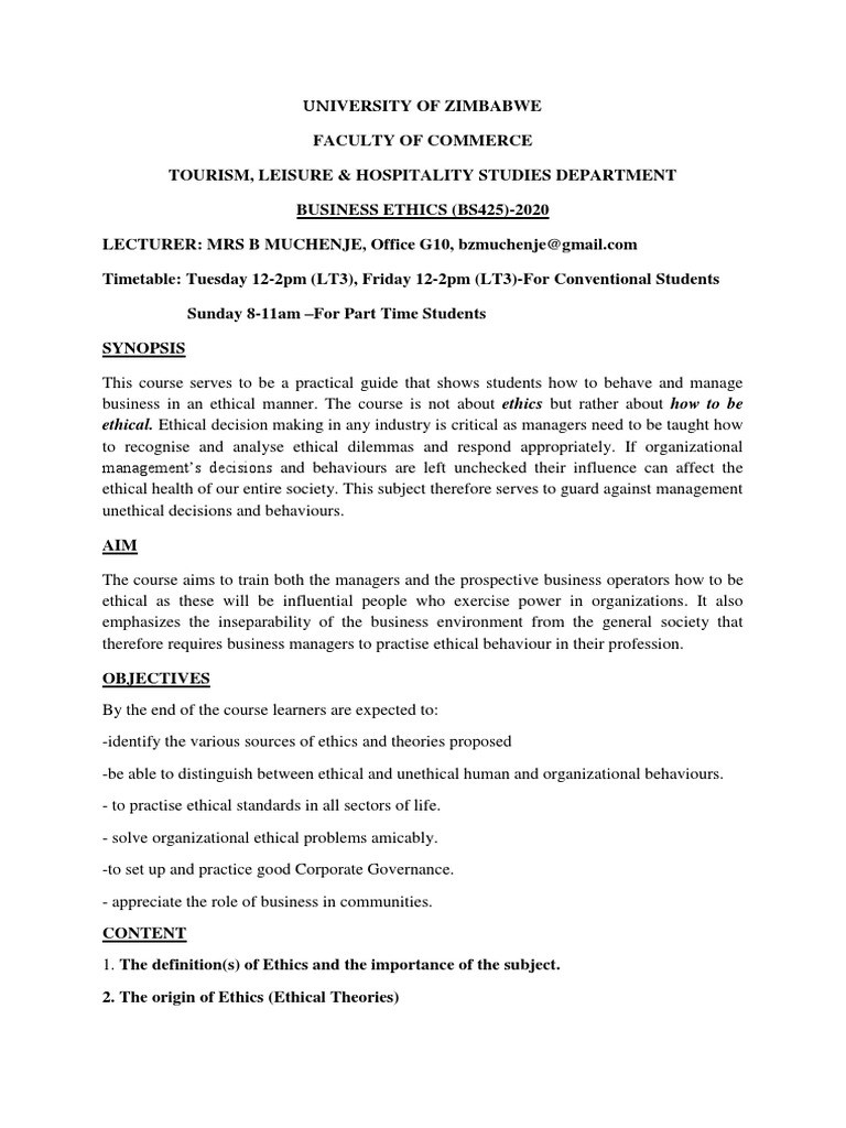 Business Ethics Outline 2020 | PDF | Business Ethics | Corporate Social ...