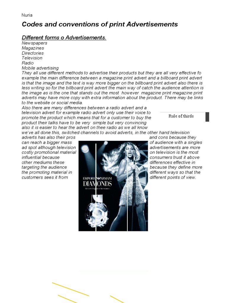 Codes and Conventions of Print Advertisements: Different Forms o ...