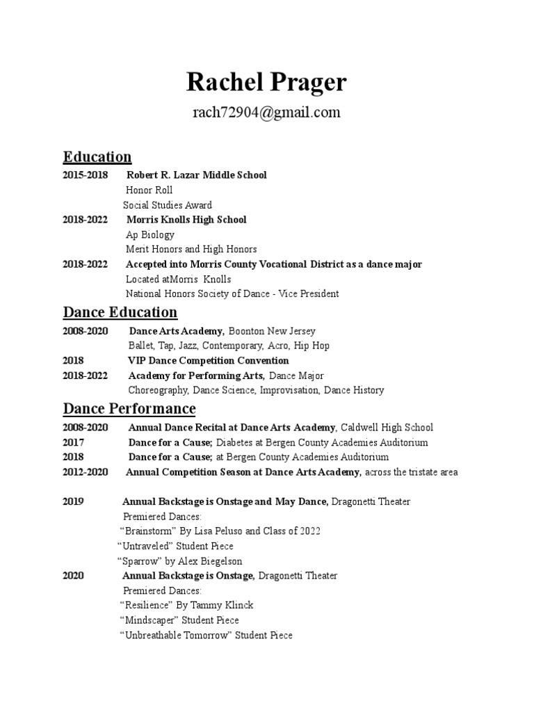 Rachel Prager - CV Final 2 | PDF | Dances | Entertainment