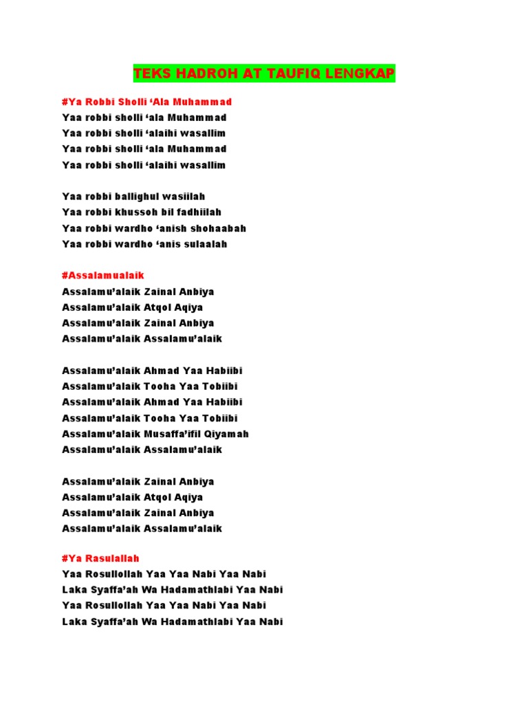 Teks Hadroh | PDF | Monotheistic Religions | Quran