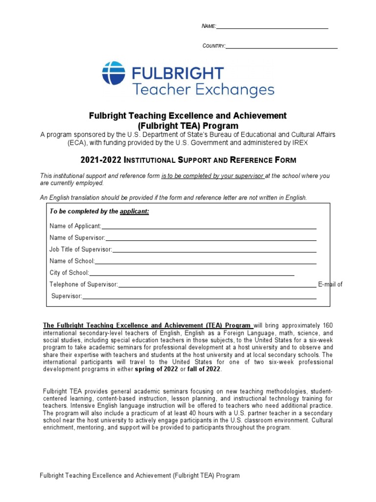 Fulbright TEA Program Application Guide | PDF | Teachers | Schools
