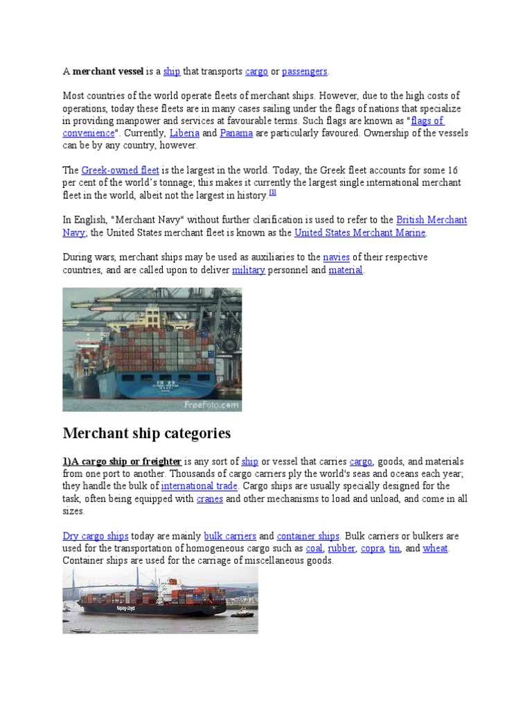 Classification and Categories of Merchant Vessels | PDF | Cargo Ship ...