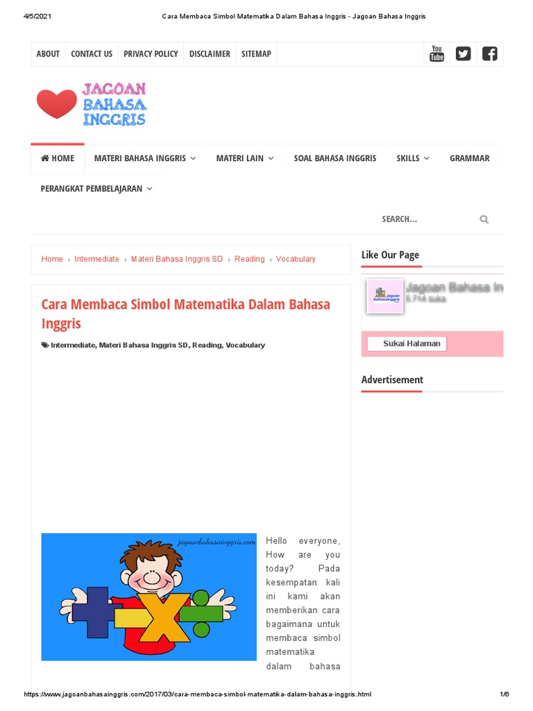 Cara Membaca Simbol Matematika Dalam Bahasa Inggris - Jagoan Bahasa ...