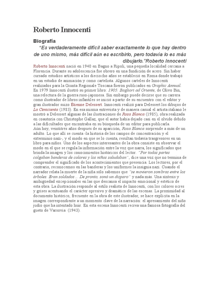 Biografía y obra de Roberto Innocenti | PDF | Pinocho | El Holocausto