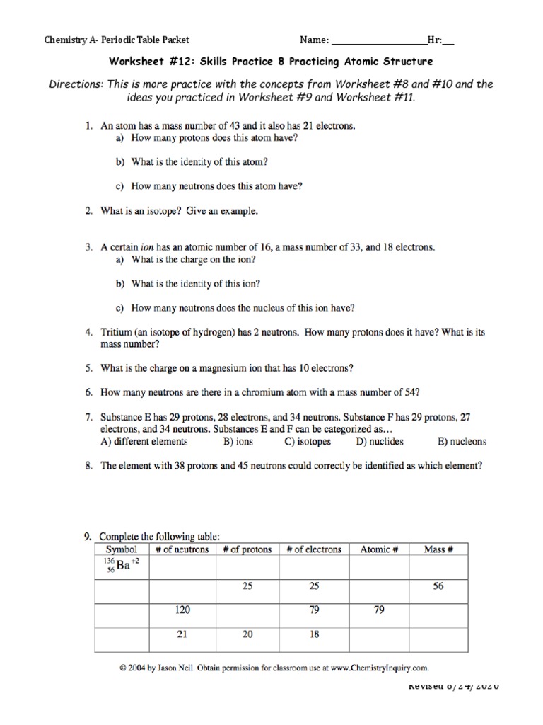 Periodic Table Packet 2020-2021 | PDF