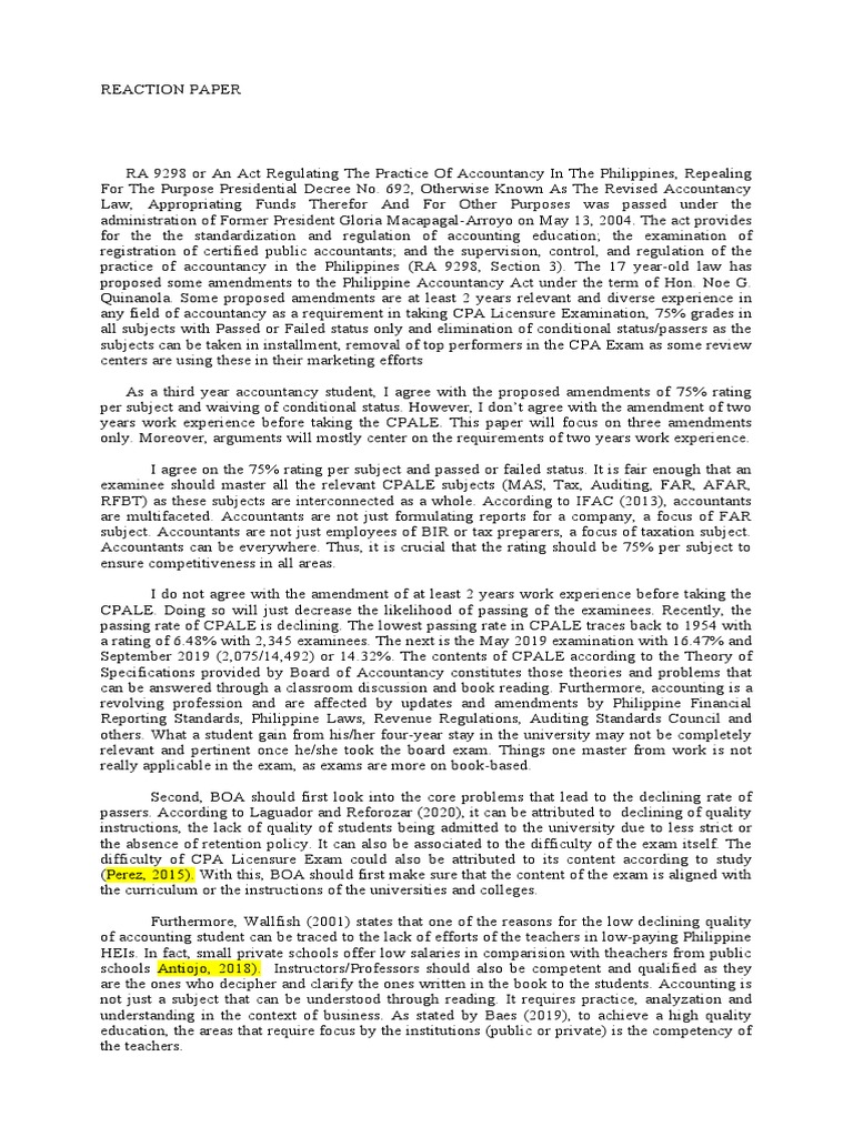 Reaction Paper Ra 9298 | PDF | Certified Public Accountant | Accountant