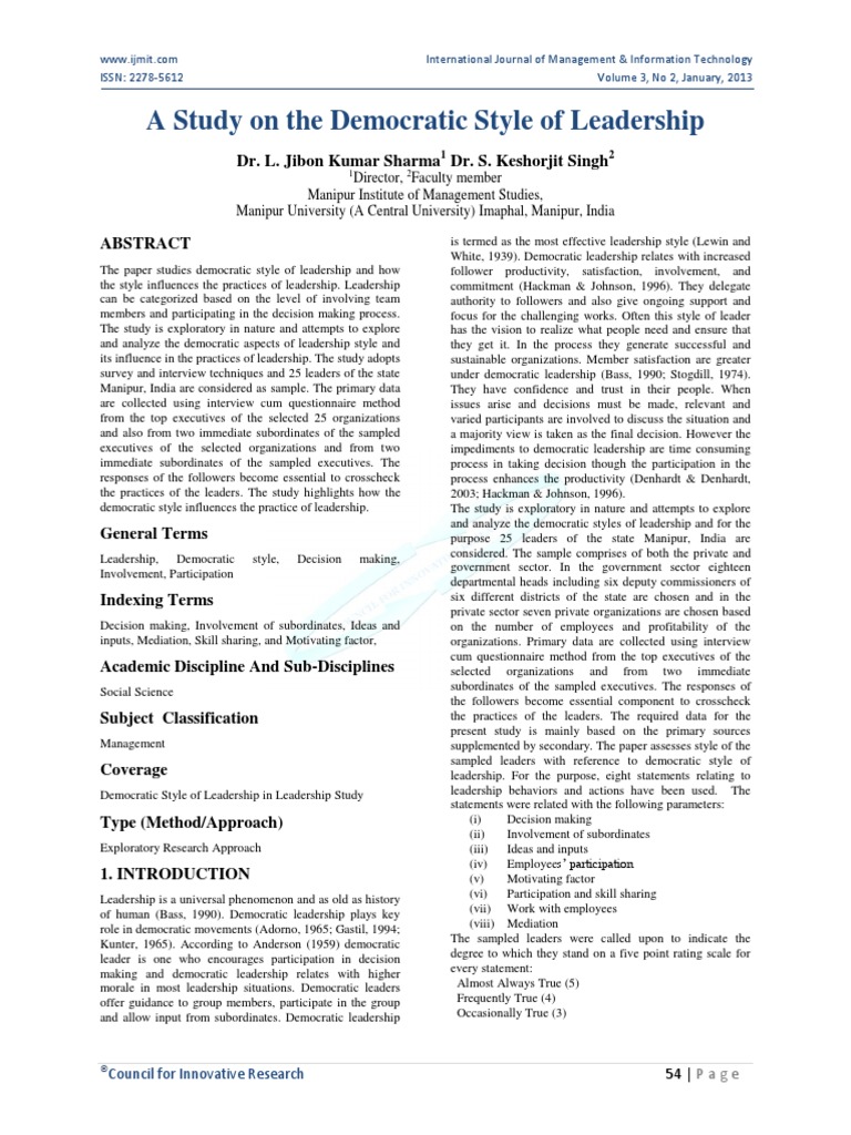 A Study On The Democratic Style of Leadership | PDF | Leadership ...