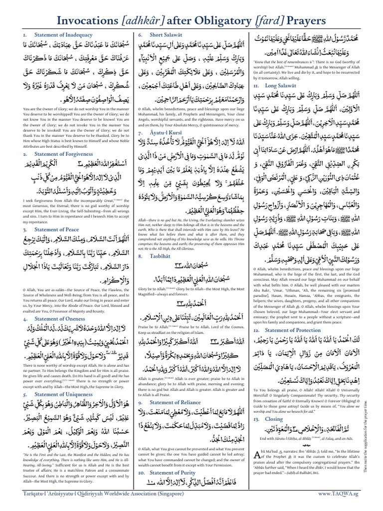 Invocations (Dhikr) After Obligatory (Fard) Prayers | PDF | God In ...