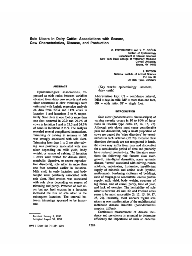 Sole Ulcers in Dairy Cow Characteristics, Cattle: Associations With ...