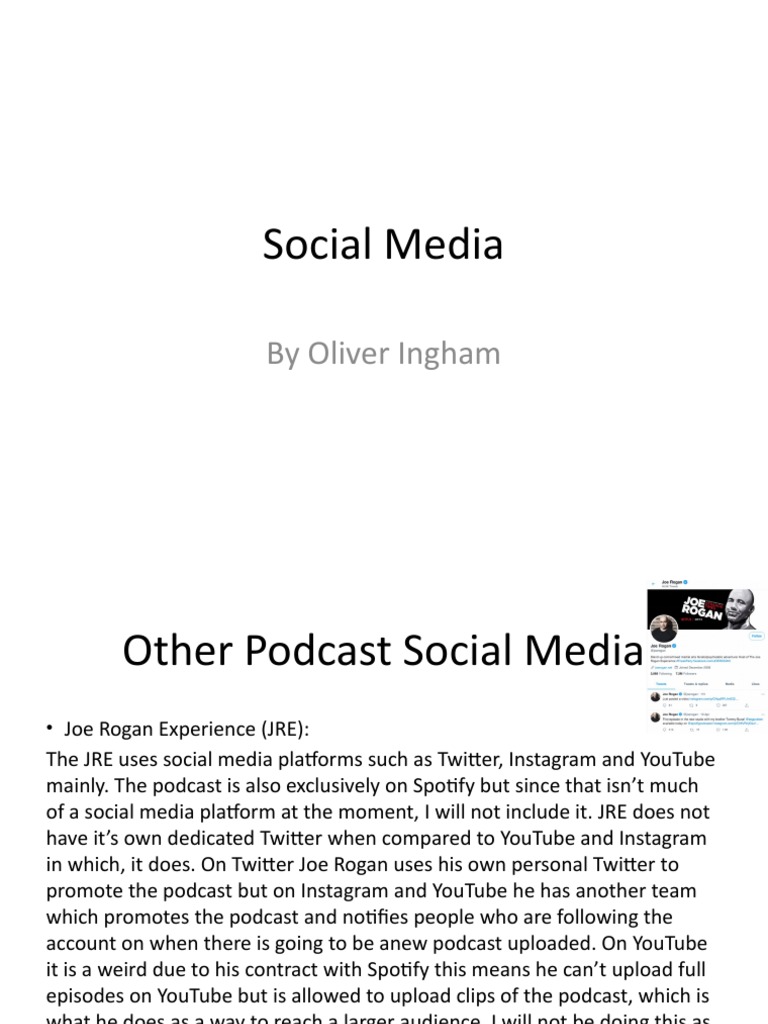 Social Media: by Oliver Ingham | PDF | You Tube | Podcast