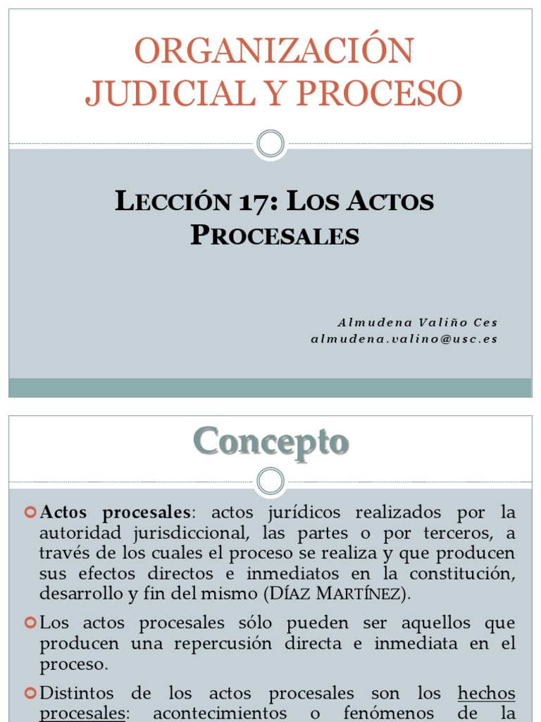 Lección 17. Los Actos Procesales | PDF | Ley procesal | Jurisdicción