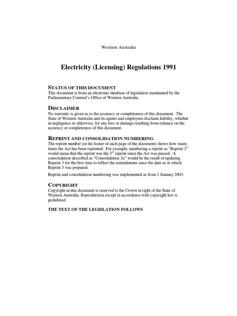 Electricity (Licensing) Regulations 1991 | PDF | License | Electrical ...