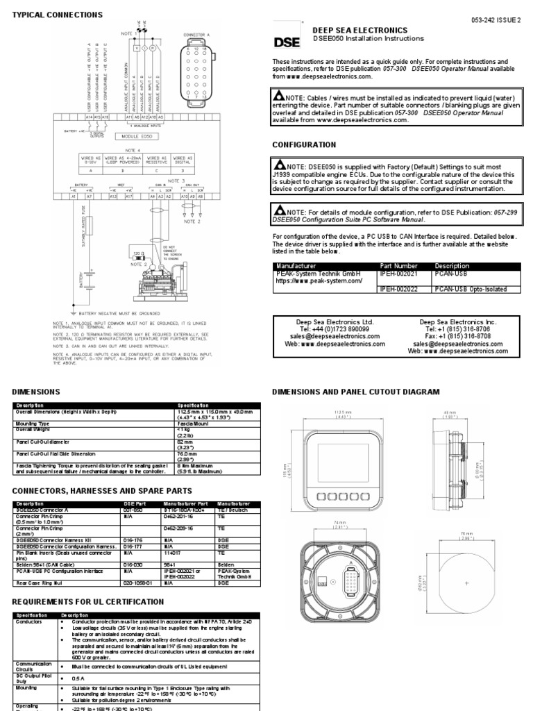 Typical Connections Deep Sea Electronics: DSEE050 Installation ...