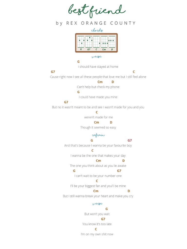 Best Friend by Rex Orange County Ukulele Chords and Lyrics | PDF