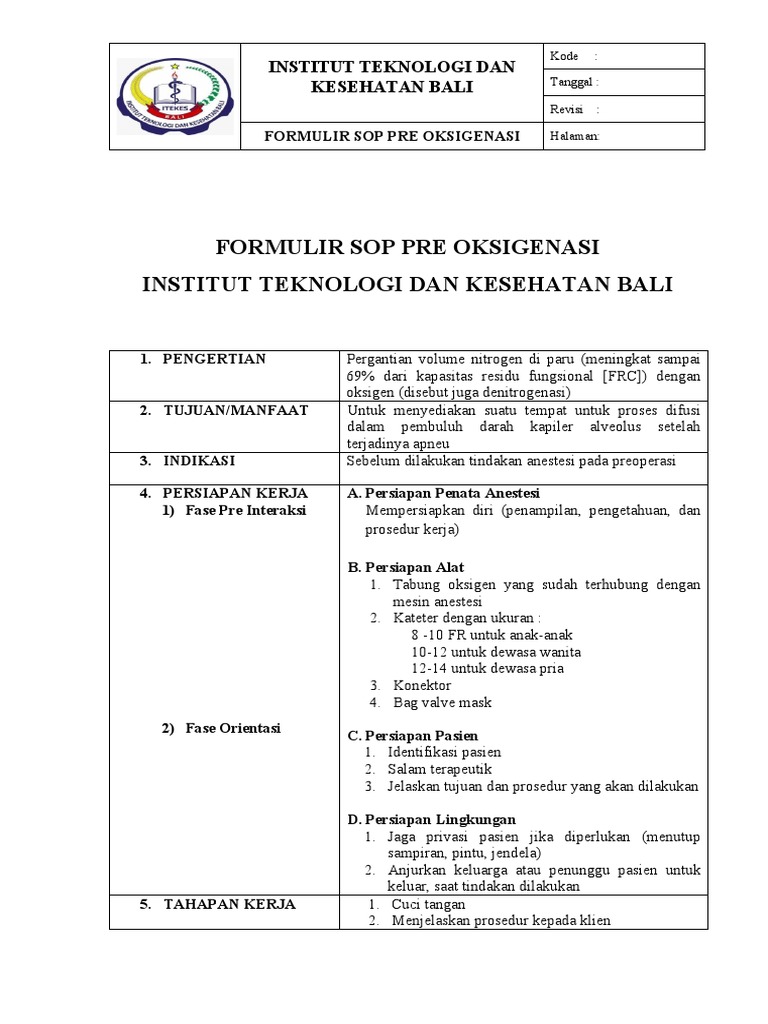 SOP Pre Oksigenasi | PDF