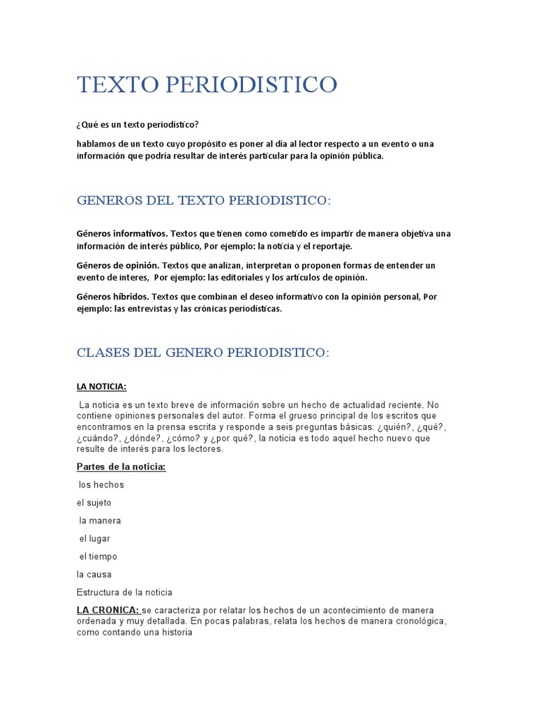 Texto Periodístico | PDF | Comunicación | Periódico Y Revista