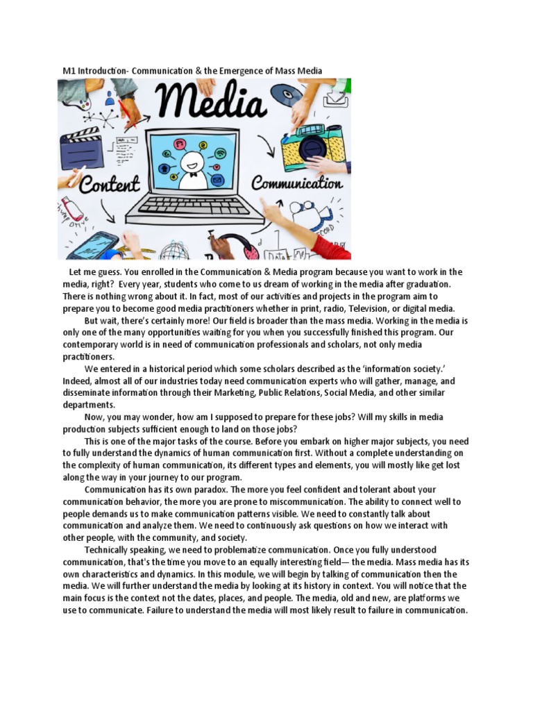 M1 Introduction - Communication & The Emergence of Mass Media | PDF | Emergence | Communication