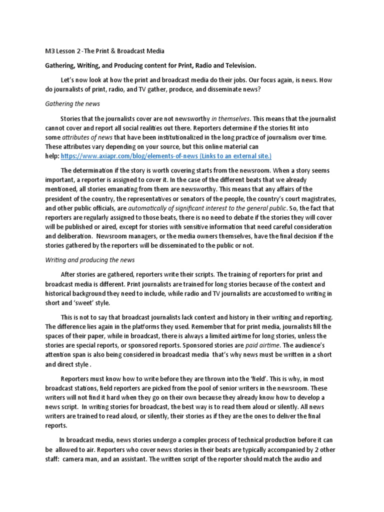 Print vs. Broadcast Journalism Explained | PDF | Broadcast Journalism ...