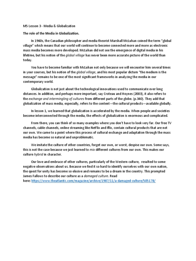 M5 Lesson 3 - Media & Globalization | PDF