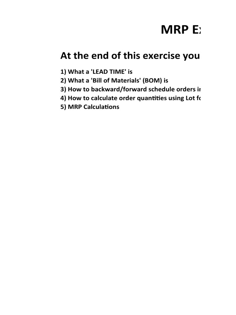 Revised MRP Exercise | PDF | Business Process Management | Industries