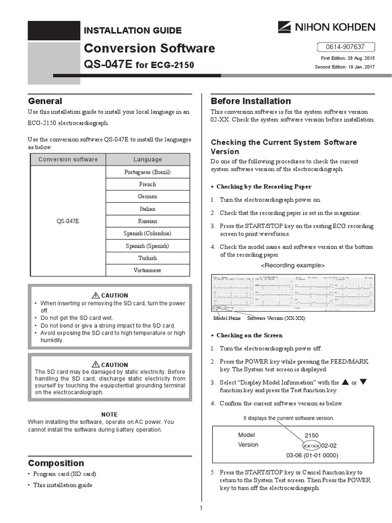 Conversion Software: Installation Guide For ECG-2150 General Before ...