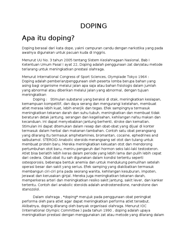 Doping: Bahaya dan Jenis Zat Terlarang | PDF