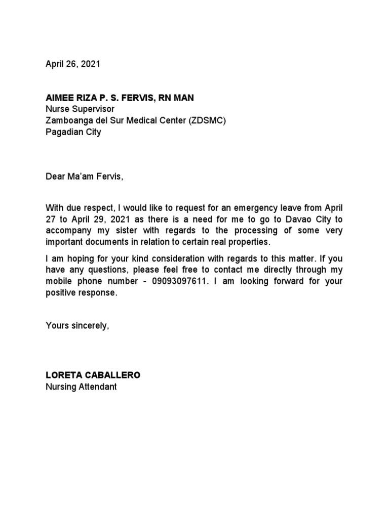 Emergency Leave Request Letter | PDF