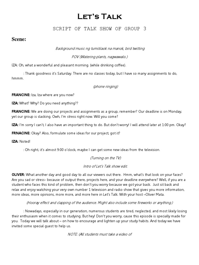 Let's Talk: Script of Talk Show of Group 3 | Download Free PDF | Social ...