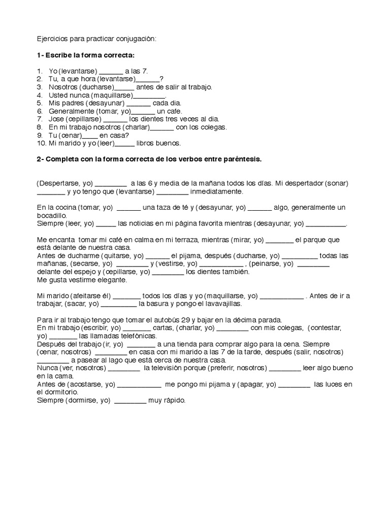 Ejercicios para Practicar Conjugacion | PDF