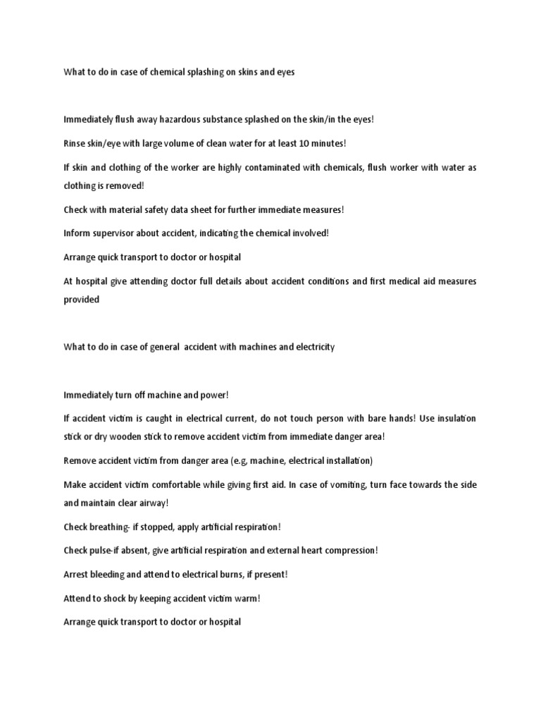 What To Do in Case of Chemical Splashing On Skins and Eyes | PDF ...