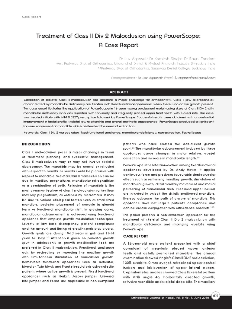 Treatment of Class Ii Div 2 Malocclusion Using Powerscope: A Case ...