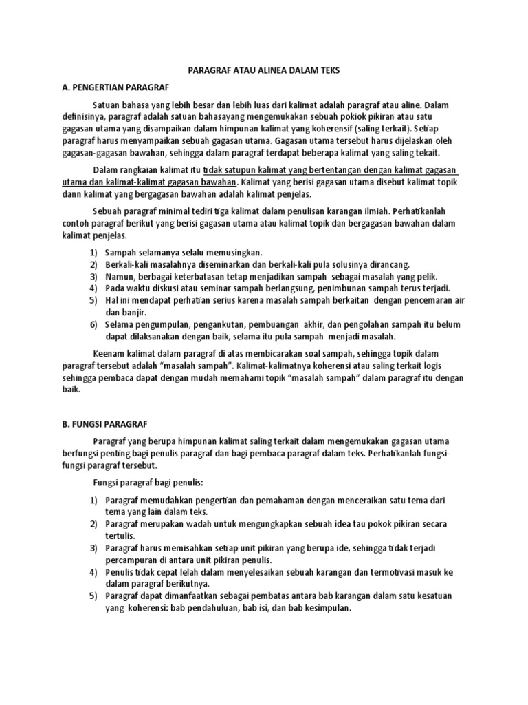 Paragraf Atau Alinea Dalam Teks A. Pengertian Paragraf | PDF