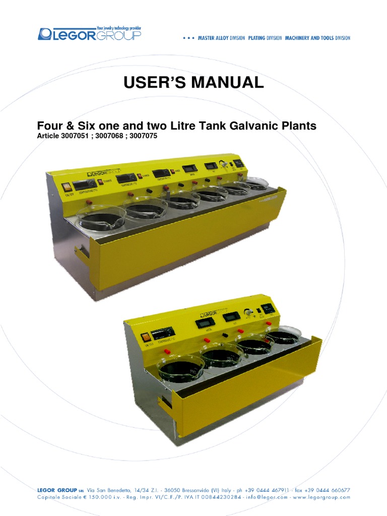 User S Manual: Four & Six One and Two Litre Tank Galvanic Plants | PDF ...