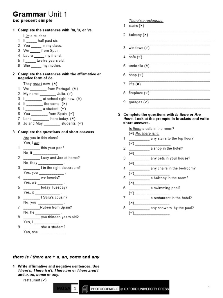 Grammar Unit 1 Be Present Simple Pdf Language Arts Discipline