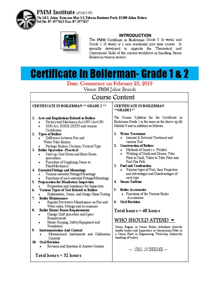 Certificate in Boilerman-Grade 1 & 2: Course Content | PDF | Steam ...