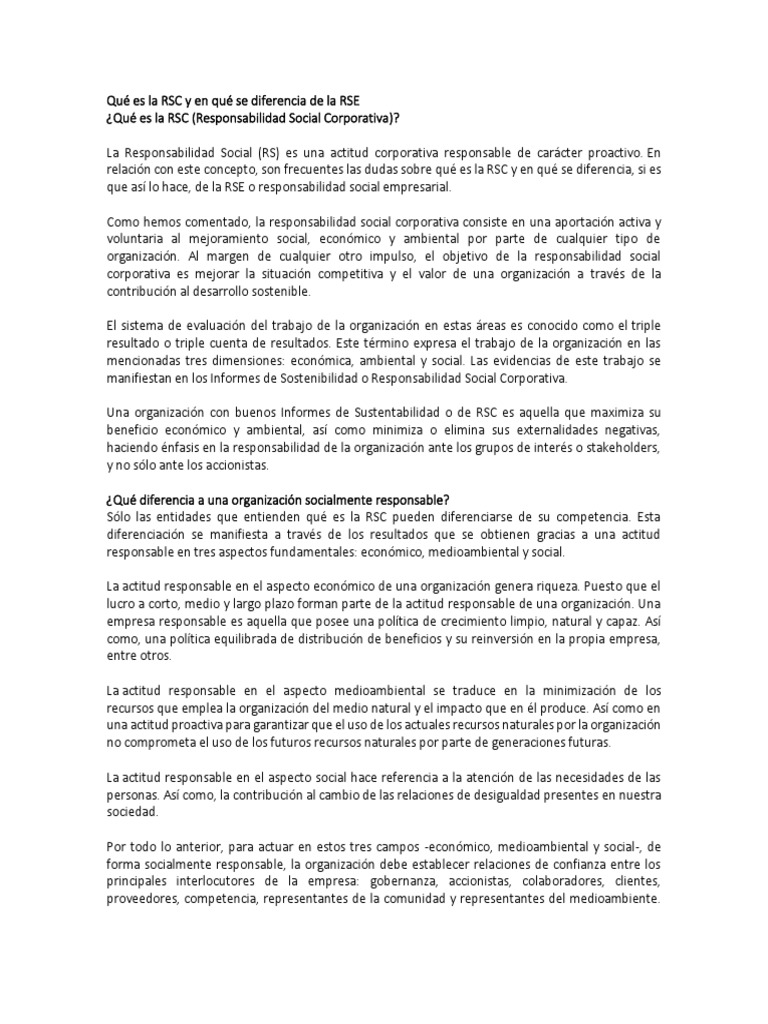 Lectura Que Es La RSC y en Que Se Diferencia de La RSE | PDF ...