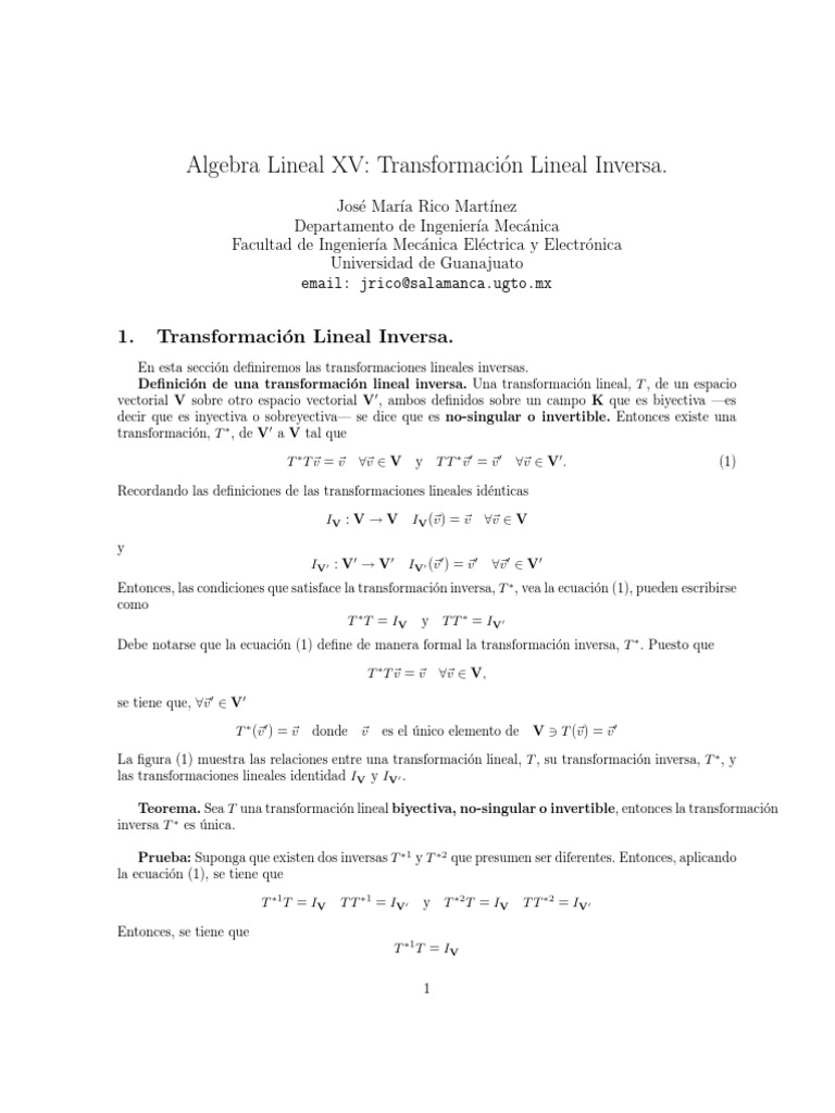 Tranformacion Lineal Inversa | PDF | Mapa lineal | Relaciones matematicas