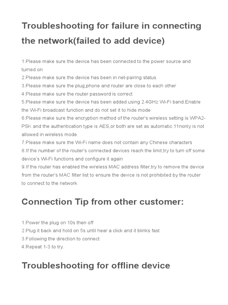 Troubleshooting For Failure in Connecting The Network (Failed To Add ...