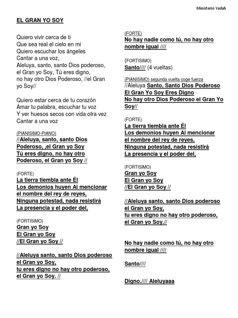 Letra El Gran Yo Soy | PDF