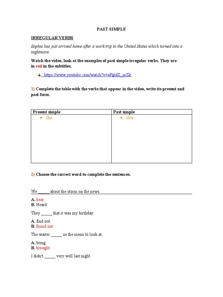 Simple Past Tense Exercise | PDF | Grammar | Syntax