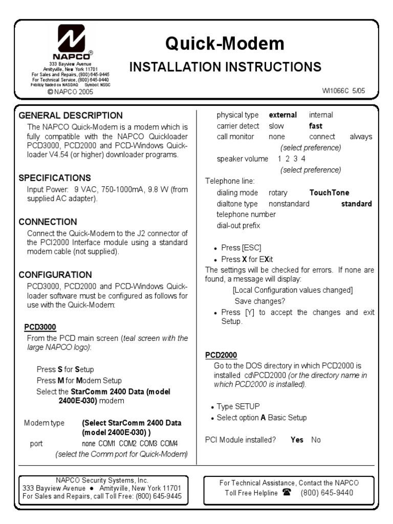 Napco QuickModem Instalação in | PDF | Modem | Office Equipment