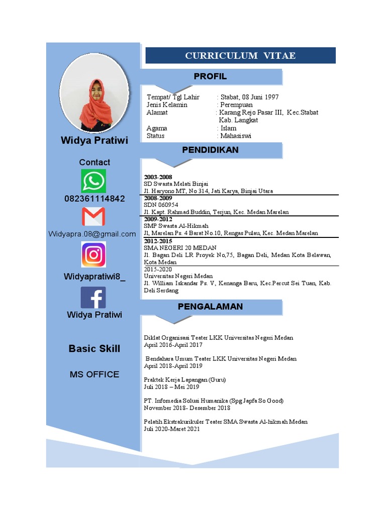 CV Kerja - Widya Pratiwi | PDF